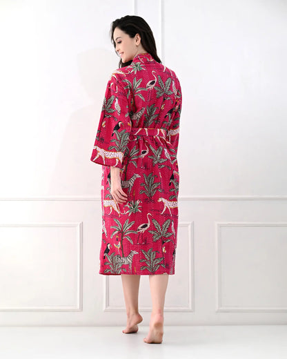 Exotic Tropic Red Cotton Quilted Bathrobe | Singhvis
